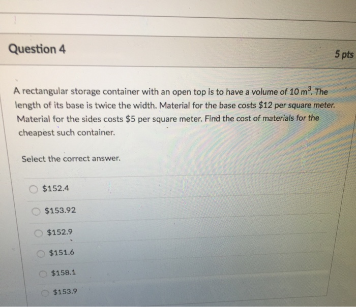 Solved A rectangular storage container with an open top is | Chegg.com