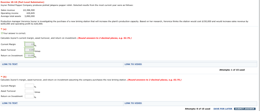 Solved Exercise 10-10 (Part Level Submission) Joyner Pickded | Chegg.com
