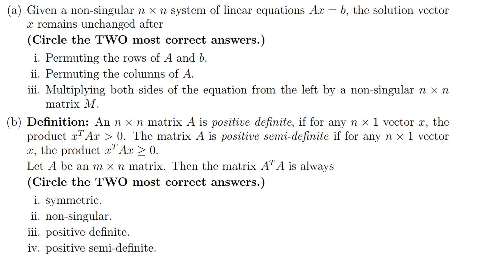 Solved (a) Given a non-singular n x n system of linear | Chegg.com