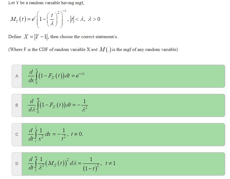 Solved Let Y be ﻿a random variable having | Chegg.com