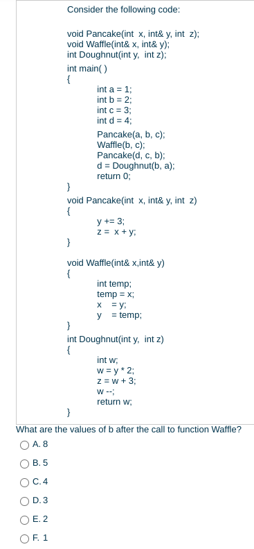 Solved Consider the following code: void Pancake(int x, int& | Chegg.com