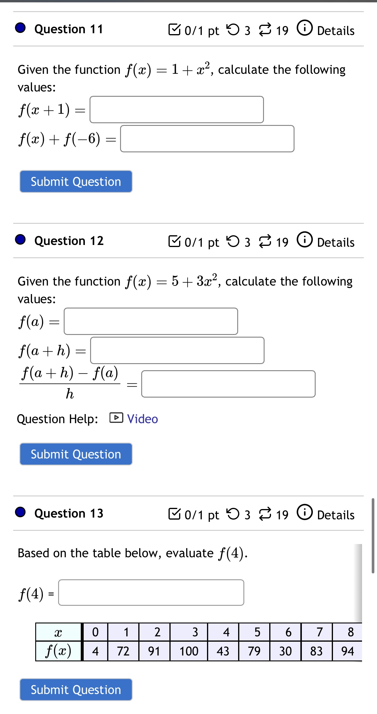 Solved Given the function f(x)=1+x2, calculate the following | Chegg.com