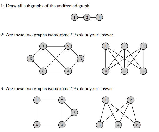Solved 1: Draw all subgraphs of the undirected graph 2: Are | Chegg.com