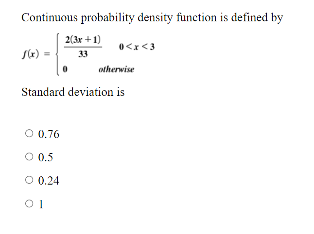 Solved Continuous probability density function is defined by | Chegg.com