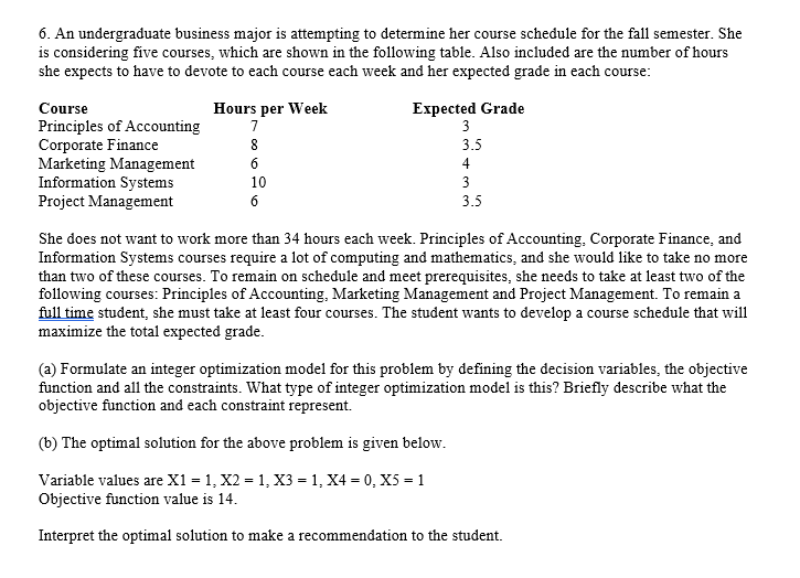 Solved 6. ﻿An undergraduate business major is attempting to | Chegg.com
