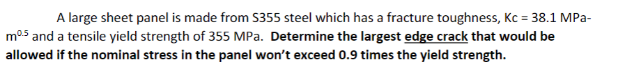 Solved A large sheet panel is made from S355 steel which has | Chegg.com