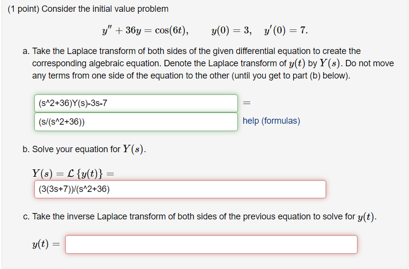 Solved (1 point) Consider the initial value problem y" + 36y | Chegg.com