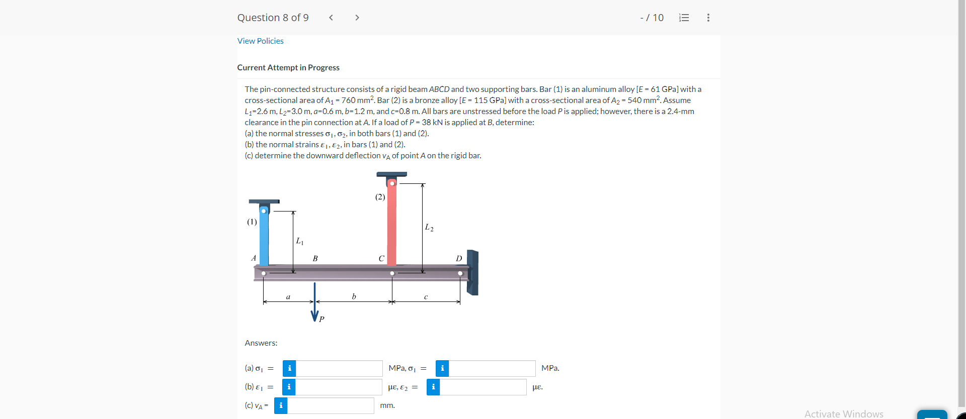 Solved The pin-connected structure consists of a rigid beam | Chegg.com