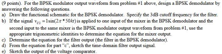 9 Points For The Bpsk Modulator Output Waveform