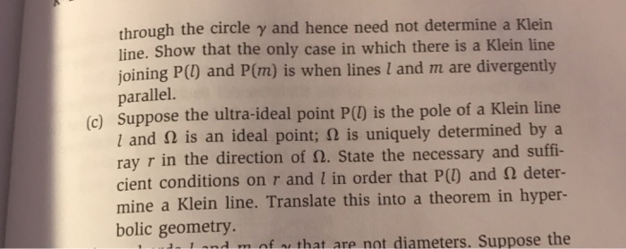 (a) In the Klein model, an ideal point and an | Chegg.com