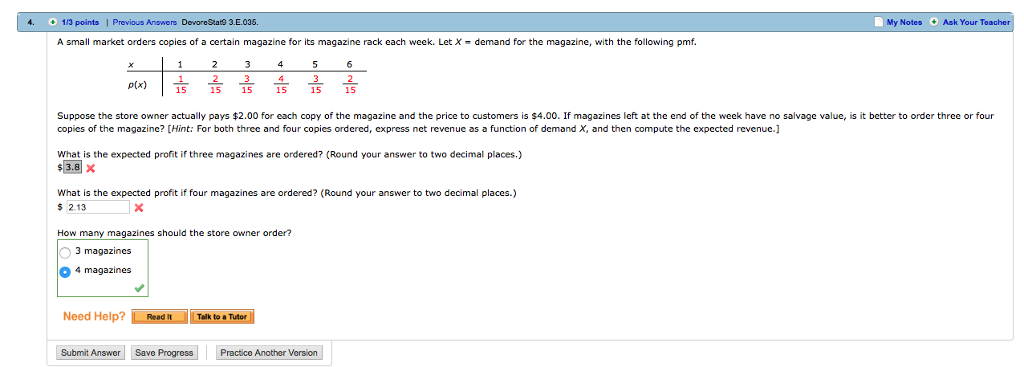 Solved 4. 1/3 points Previous Answers DevoreStat9 3.Е.035. | Chegg.com