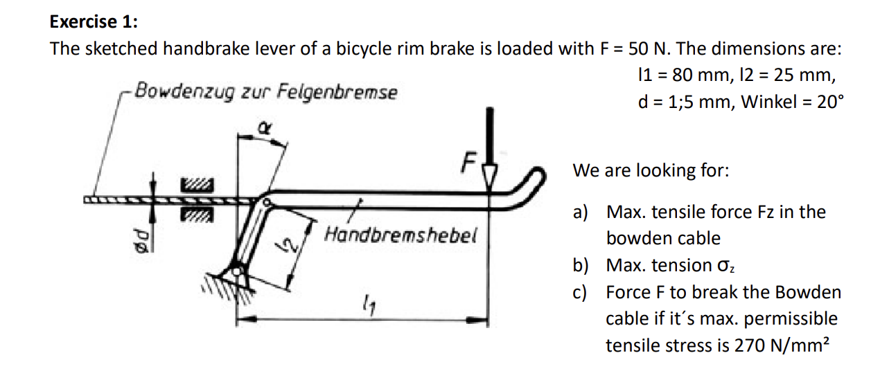 Solved Exercise 1:The sketched handbrake lever of a bicycle | Chegg.com
