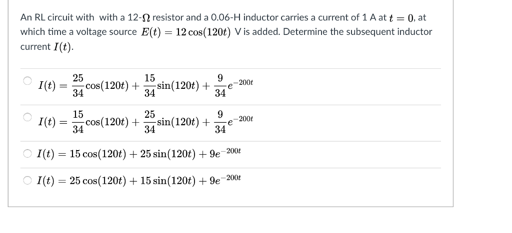 An RL circuit with with a 12-Ω resistor and a 0.06-H | Chegg.com