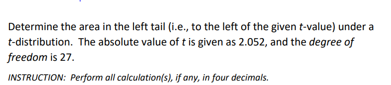 Solved Determine the area in the left tail (i.e., to the | Chegg.com
