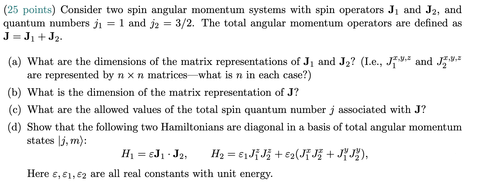 Solved (25 points) Consider two spin angular momentum | Chegg.com