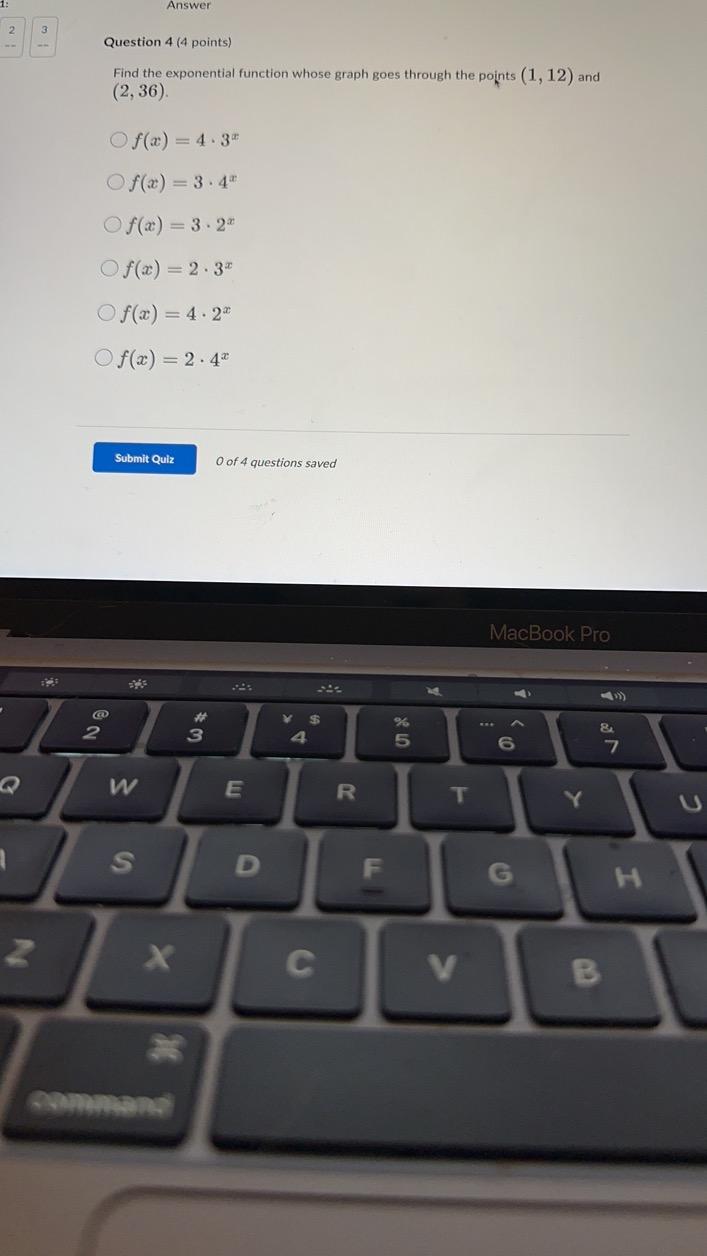 Solved Question 4 (4 points) Find the exponential function | Chegg.com