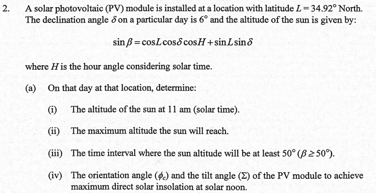 Solved 2. A solar photovoltaic (PV) module is installed at a | Chegg.com