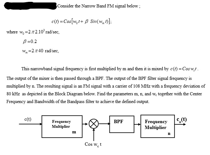 Solved Consider the Narrow Band FM signal below ; | Chegg.com