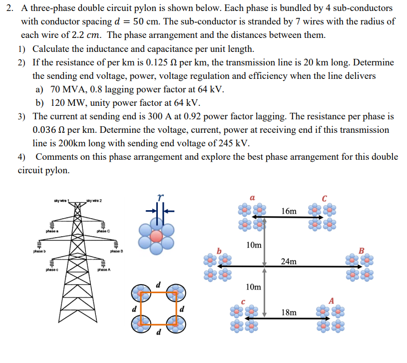 Solved 2. A three-phase double circuit pylon is shown below. | Chegg.com