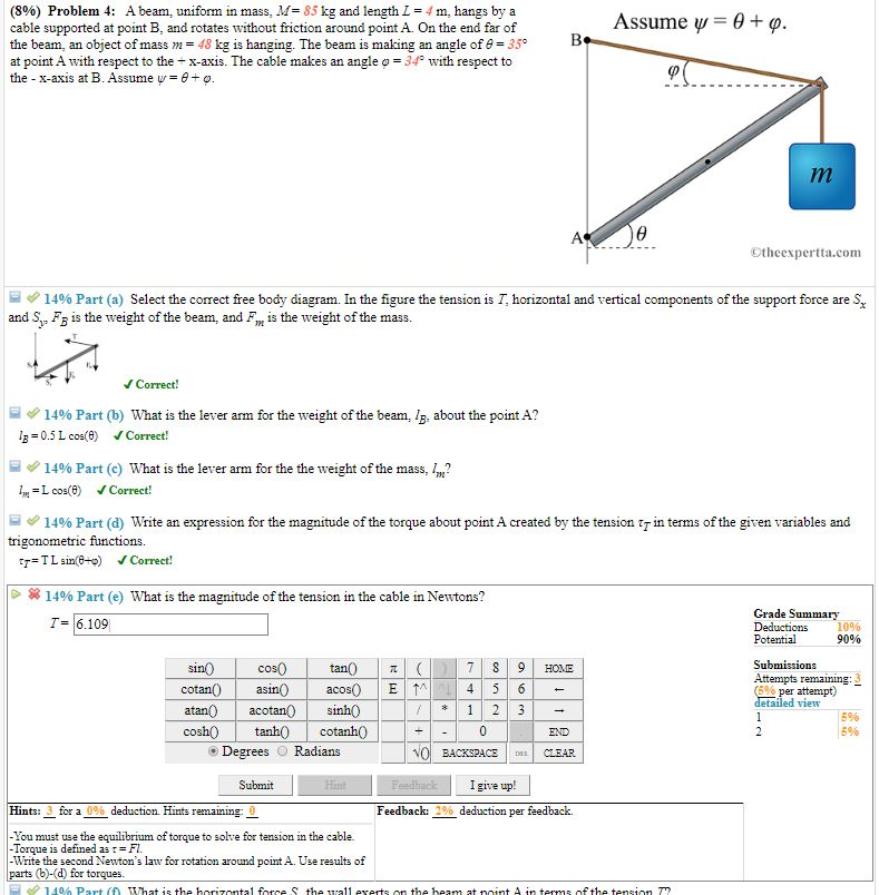 Solved: (8%) Problem 4 A Beam, Uniform In Mass, M 85 Kg An... | Chegg.com