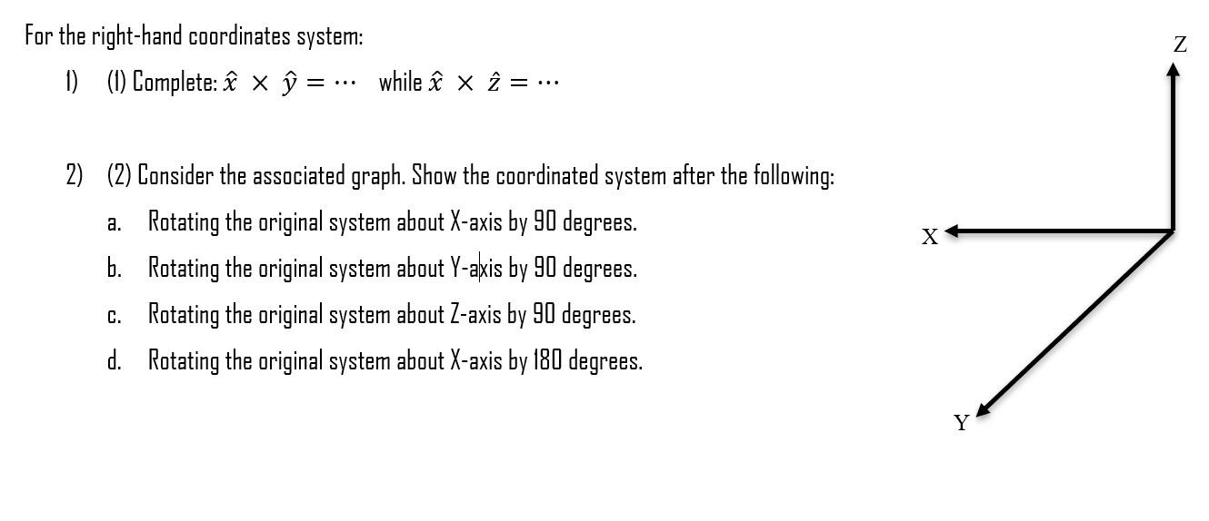 Solved 1) (I) Camplete: x^×y^=⋯ while x^×z^=⋯ 2) (2) | Chegg.com