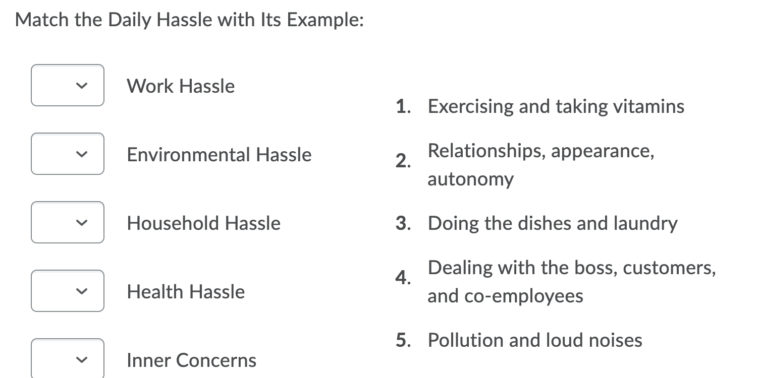 Solved Match the Daily Hassle with Its Example: Work Hassle | Chegg.com