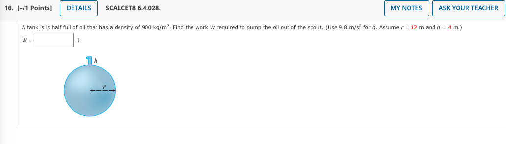 Solved A tank is is half full of oil that has a density of | Chegg.com