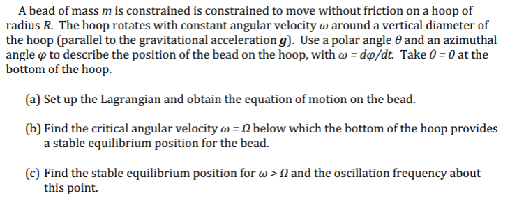 Solved A bead of mass m is constrained is constrained to | Chegg.com