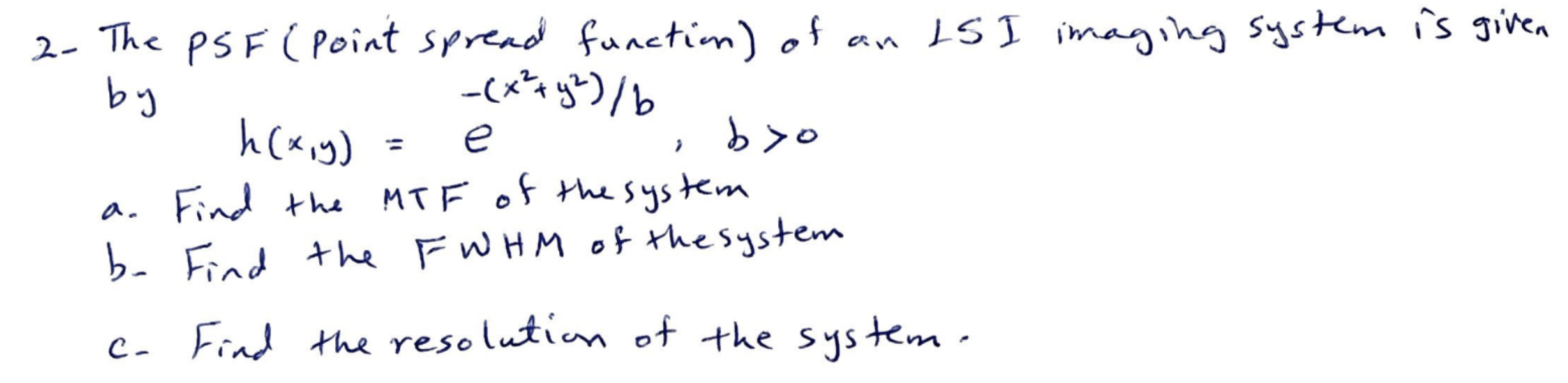 Solved 2. The PSF (point spread function) of an ts I imaging | Chegg.com