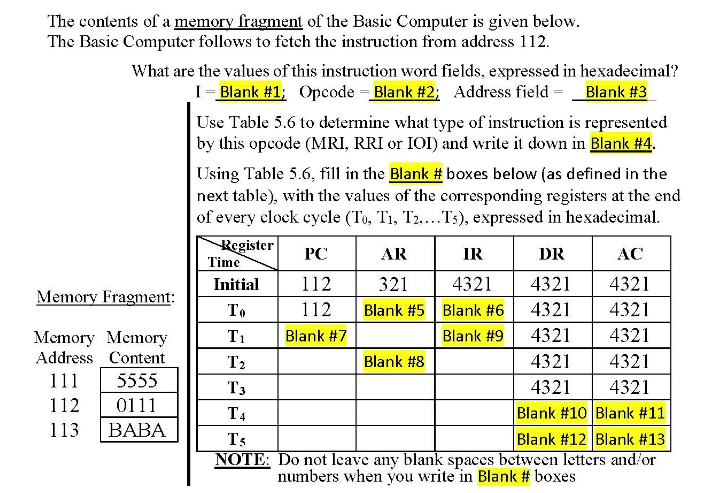 Solved I= Blank #1; Opcode \( =\underline{\text { Blank #2; | Chegg.com