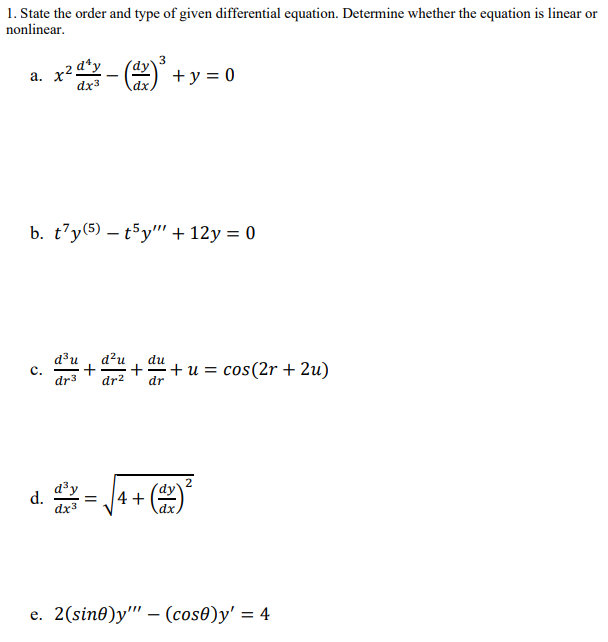 State the order and type of given differential | Chegg.com
