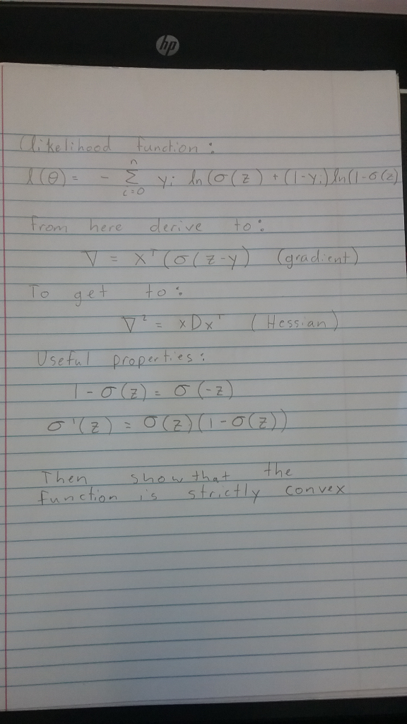 Logistic regression Hessian Determine a formula for | Chegg.com