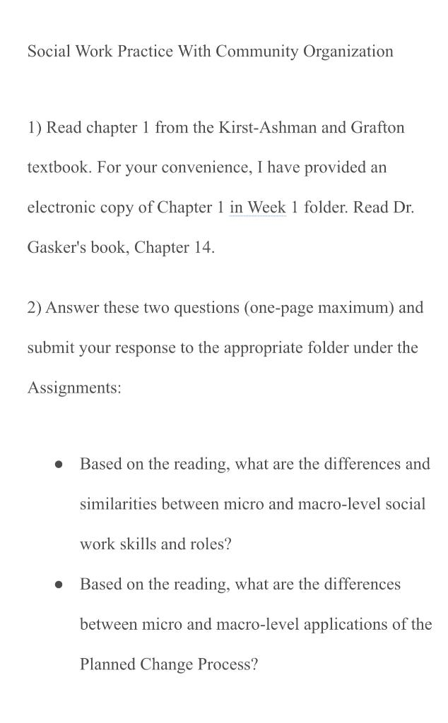 Social Work Practice With Community Organization 1) | Chegg.com