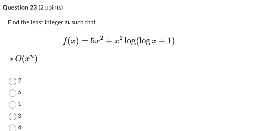 Solved Find the least integer n such that f(x)=1000x2 is | Chegg.com