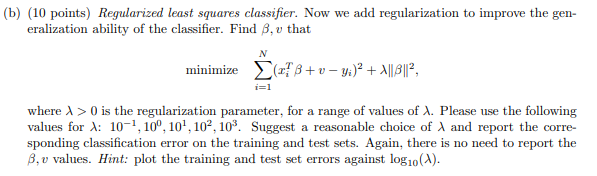 1. Least squares classification with regularization. | Chegg.com