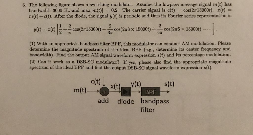 Solved The following figure shows a switching modulator. | Chegg.com