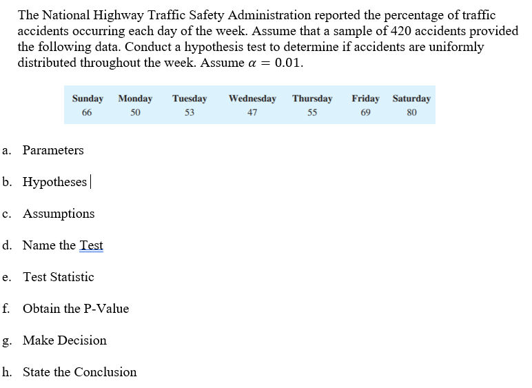 Solved The National Highway Traffic Safety Administration | Chegg.com