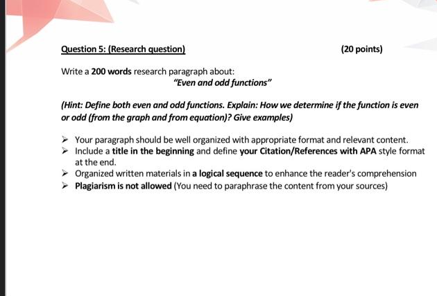 Solved Question 5: (Research question) (20 points) Write a | Chegg.com