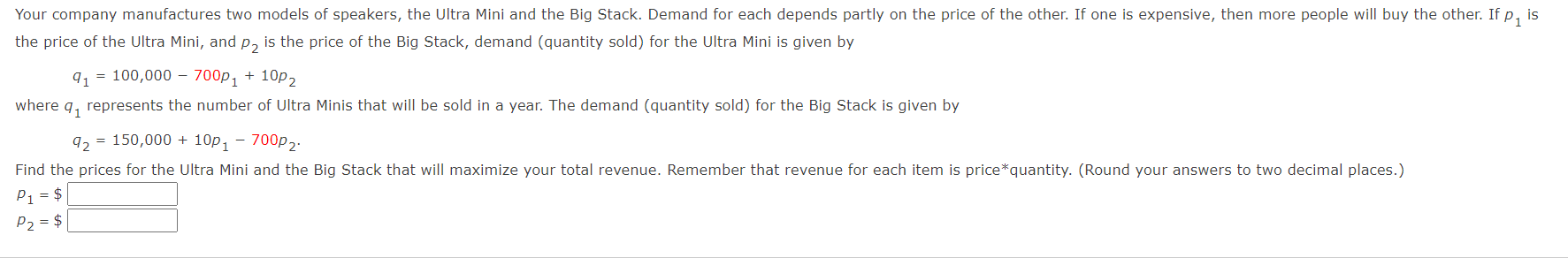 Solved Your company manufactures two models of speakers, the | Chegg.com