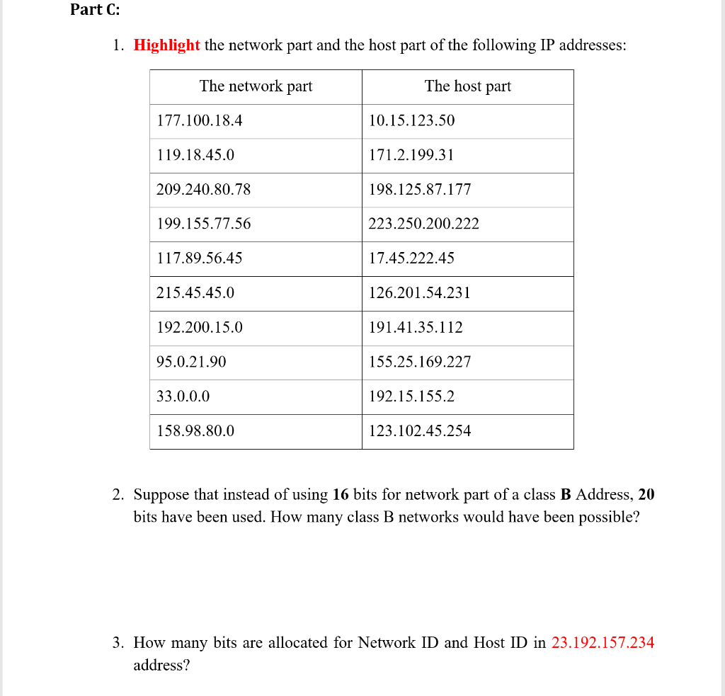 Solved Part B: Highlight the portion of the IP address that | Chegg.com