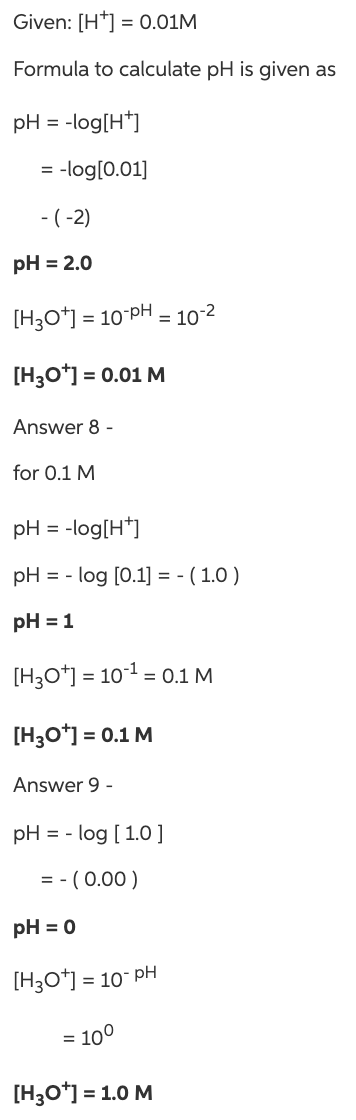 Solved Given: [H+] = 0.01M Formula to calculate pH is given | Chegg.com