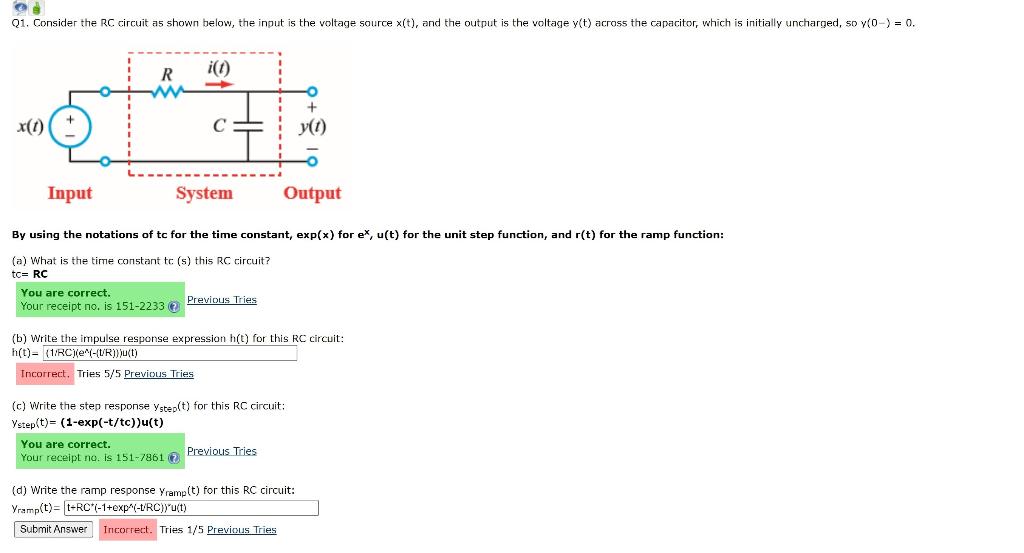 RC Circuit & Convolution Solution a and c are | Chegg.com