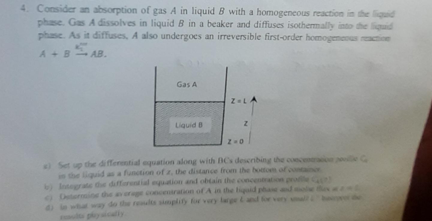 4. Consider an absorption of gas A in liquid B with a | Chegg.com
