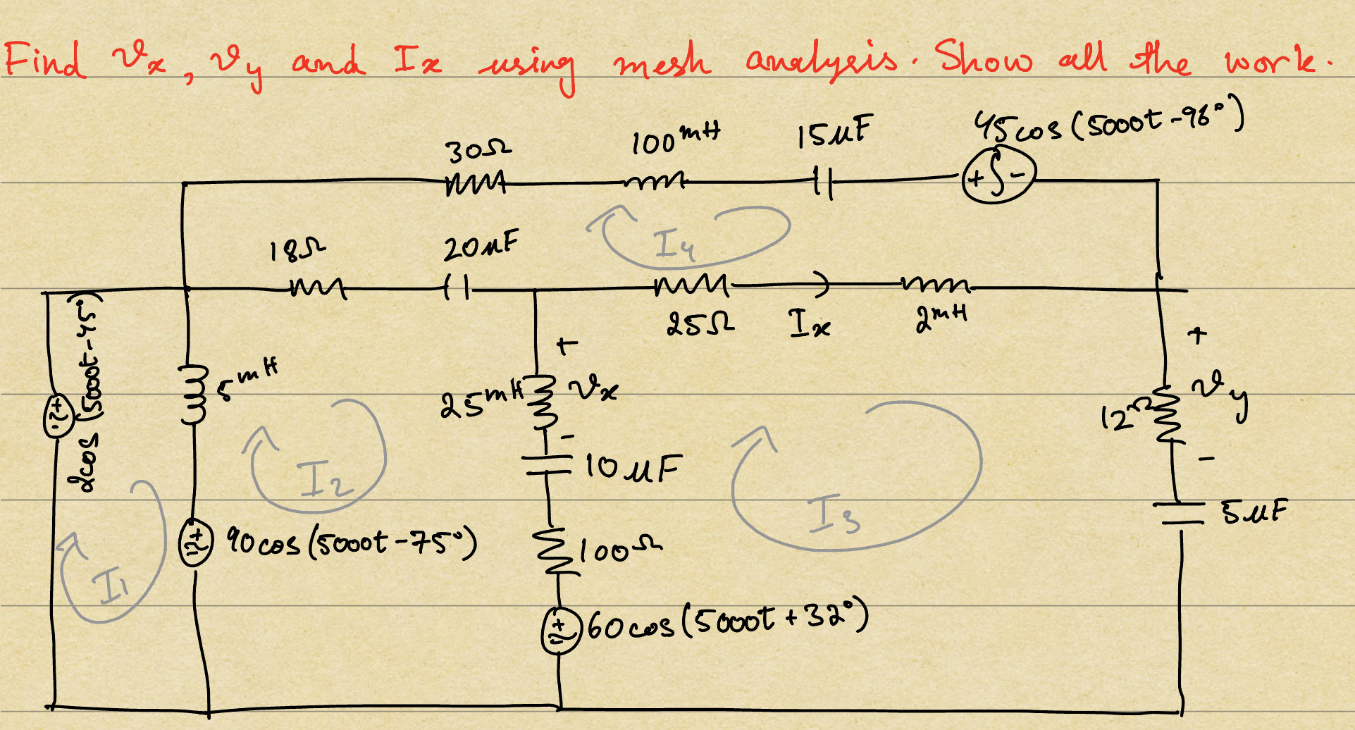 Solved Find vx,vy and Ix using mesh analysis. Show all the | Chegg.com