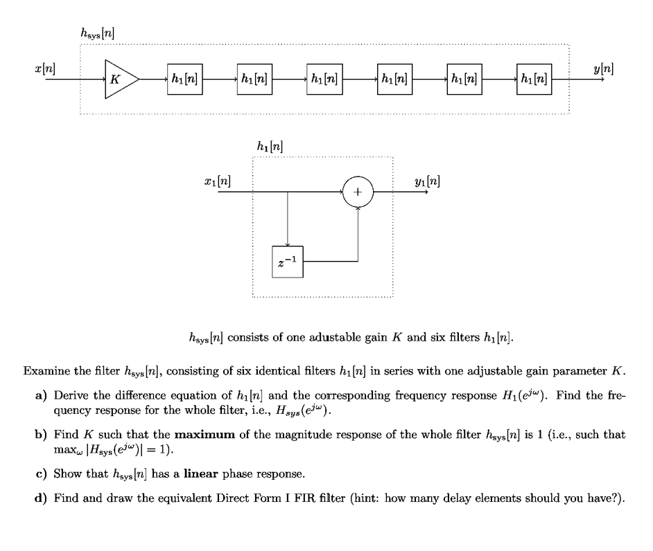 Solved hsys [n] consists of one adustable gain K and six | Chegg.com