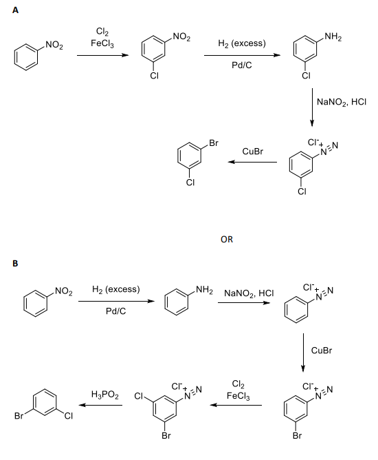 Solved A Cl2 NO2 NH2 NO2 FeCl3 H2 (excess) Pd/C NaNO2, HCI | Chegg.com