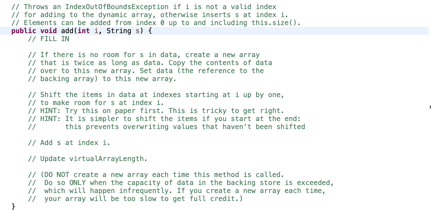 Solved // Throws an IndexOutOfBoundsException if i is not a | Chegg.com
