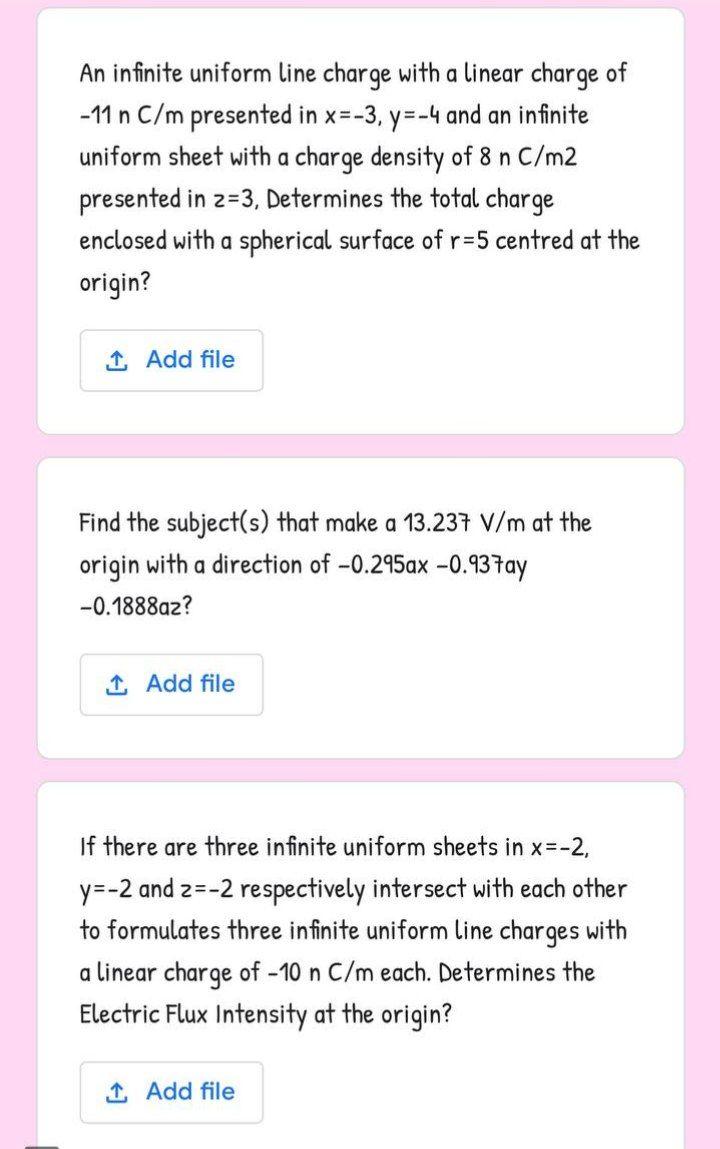 Solved An infinite uniform line charge with a linear charge | Chegg.com