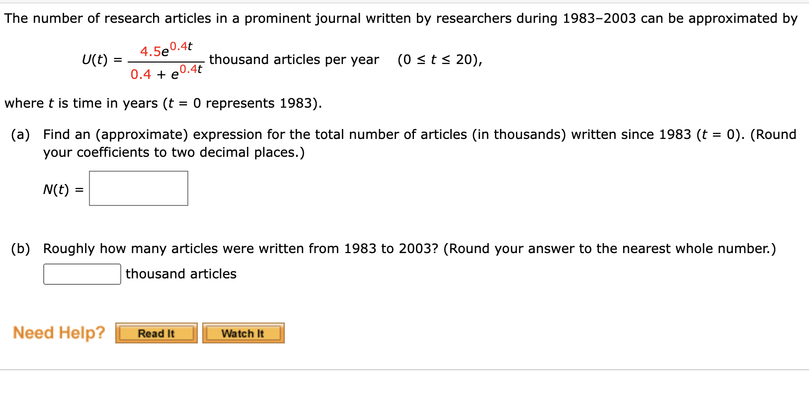 Solved The number of research articles in a prominent | Chegg.com