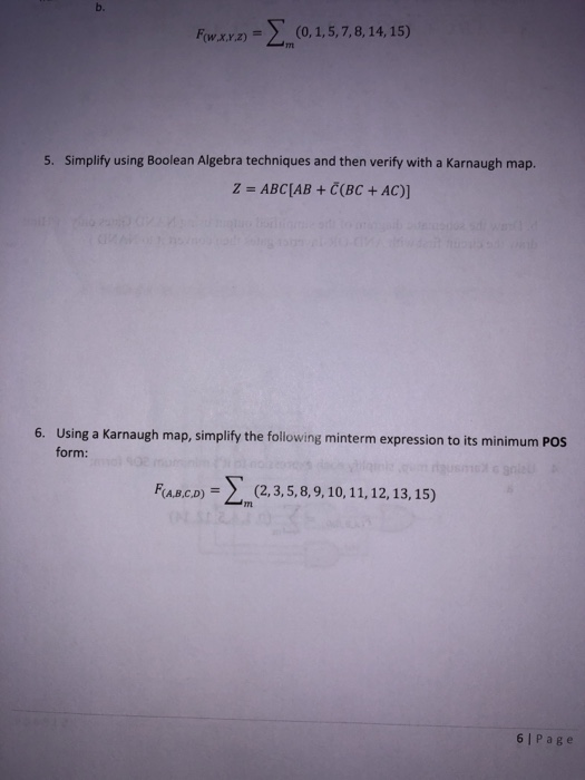 Solved for b.) use a k map, simplify the expresion to its | Chegg.com